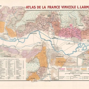 Marne River Valley Map Art Print: Champagne Vineyards, France (1944) - Etsy