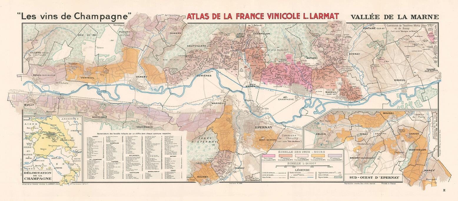Old Map of Marne River Valley Champagne Vineyards France | Etsy New Zealand