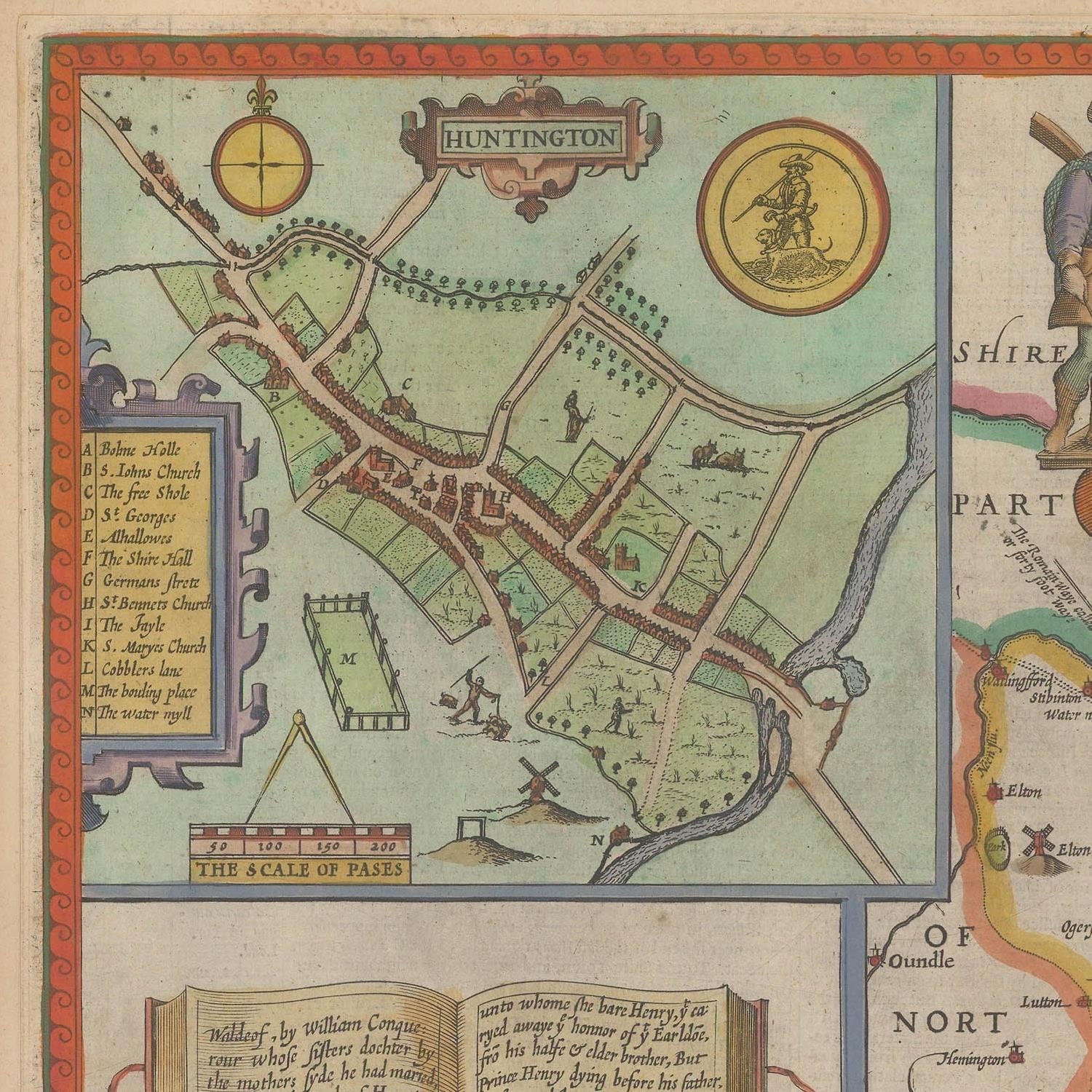 Old Map of Huntingdon 1662 Rare Antique Map United | Etsy