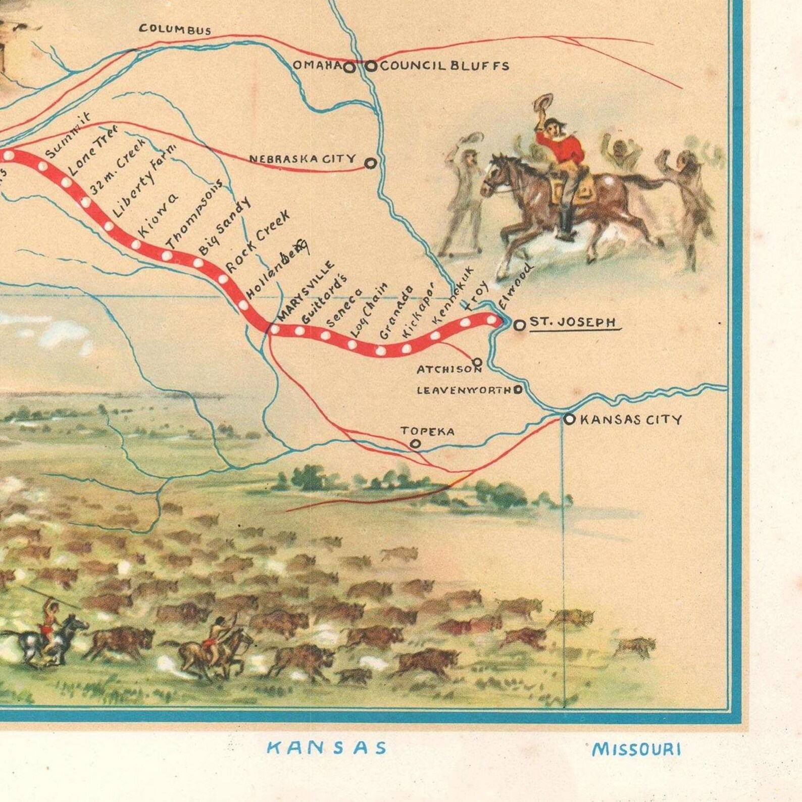 Old map of Pony Express Route 19th century map antique fine | Etsy