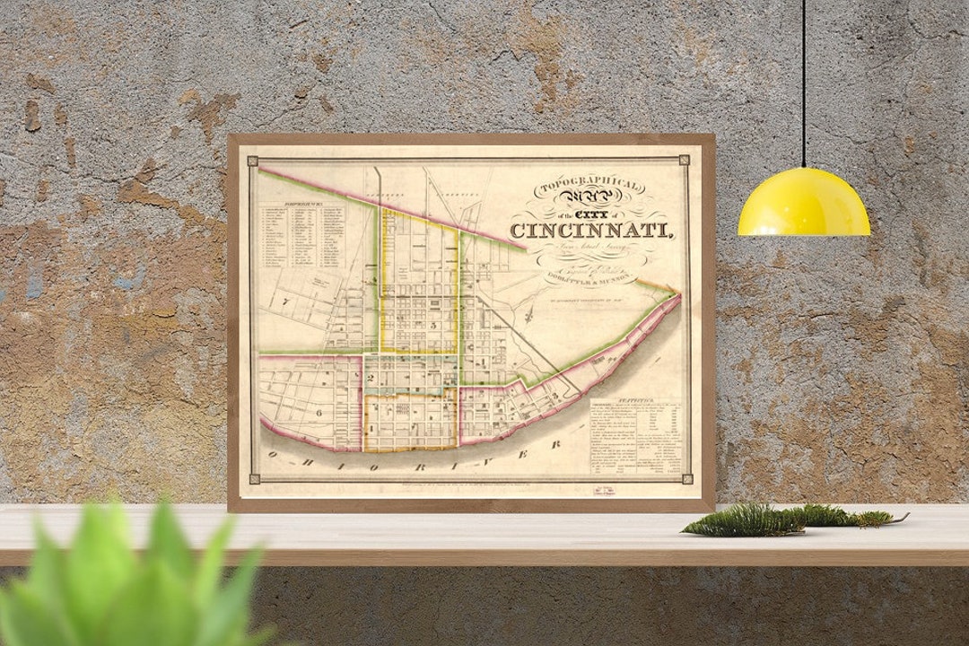 Cincinnati City Map Print: 1841 Antique Reproduction, Vintage Home ...