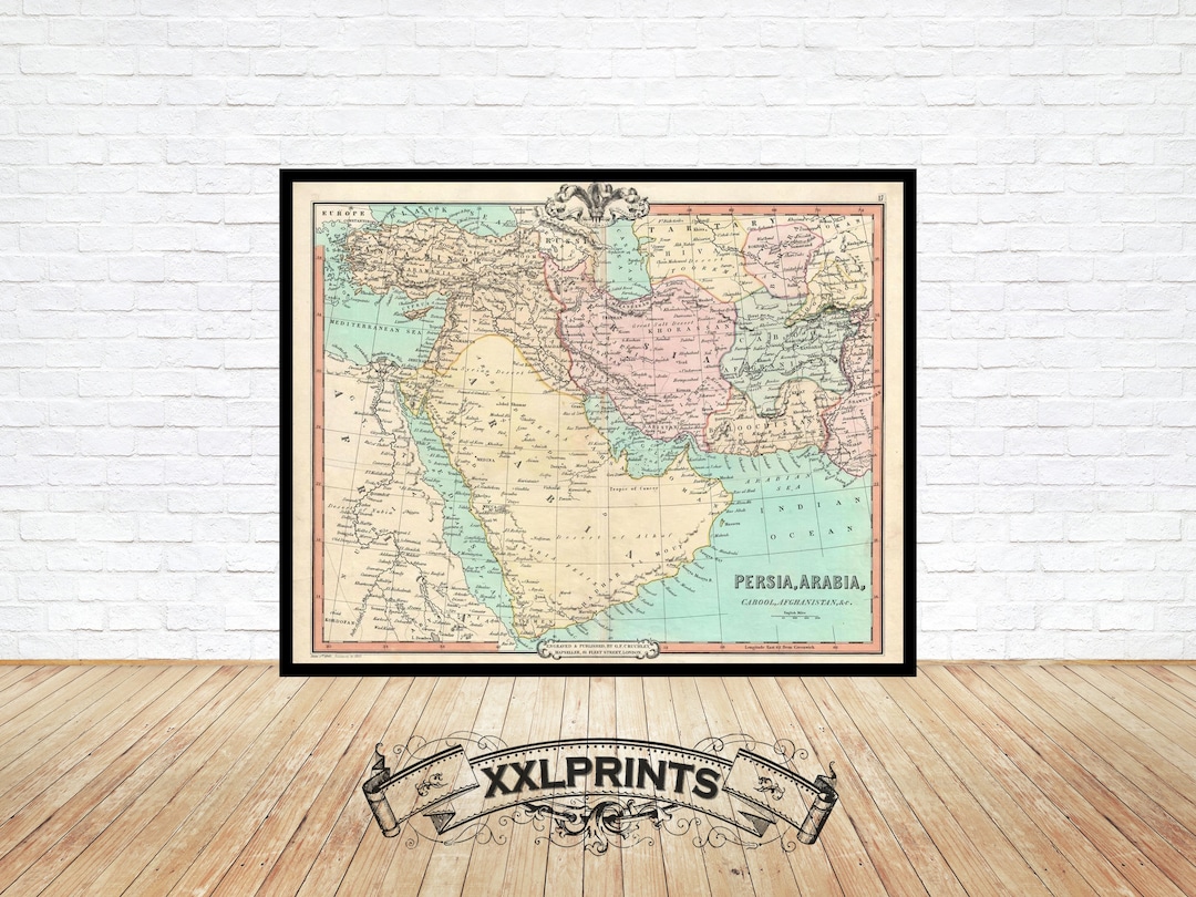 Antique Map of Persia, Arabia, Cabool & Afghanistan: 1850 Cruchley Fine ...