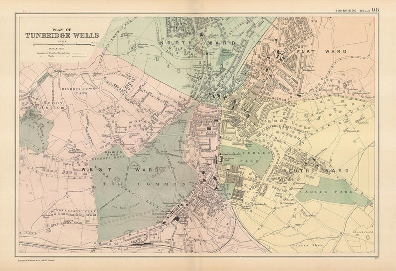 Old Map of Tunbridge Wells City Plan 1890 Rare Antique - Etsy