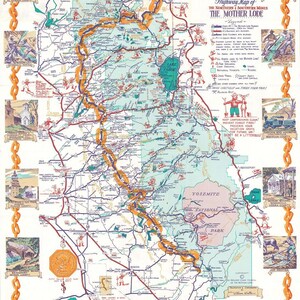 Mother Lode Gold Region Map: California Tourist Map, 1960 - Etsy