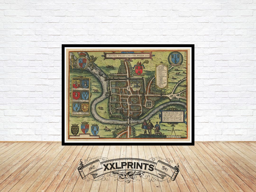Ancient Chester Map Print, 1575: Rare United Kingdom County ...