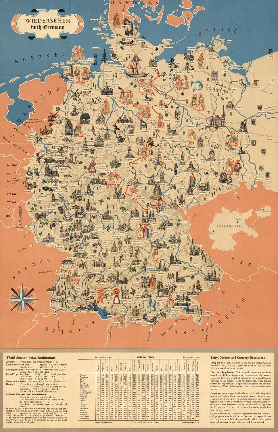 Old Pictorial Map of Germany 1950 Fine Reproduction Large - Etsy