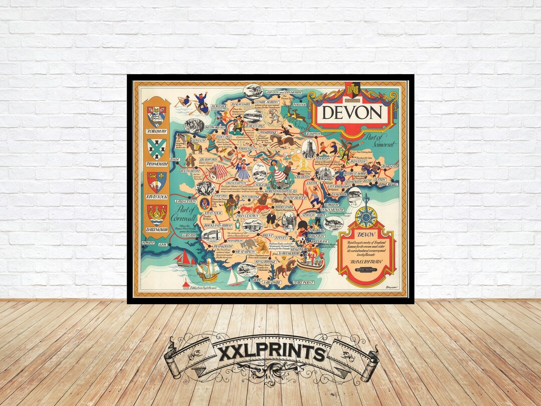 Pictorial Map of Devon, UK: Vintage Fine Art Print - Etsy