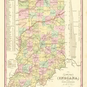 Old Map of Indiana, 1836, Antique Map, Fine Reproduction, Large Map ...