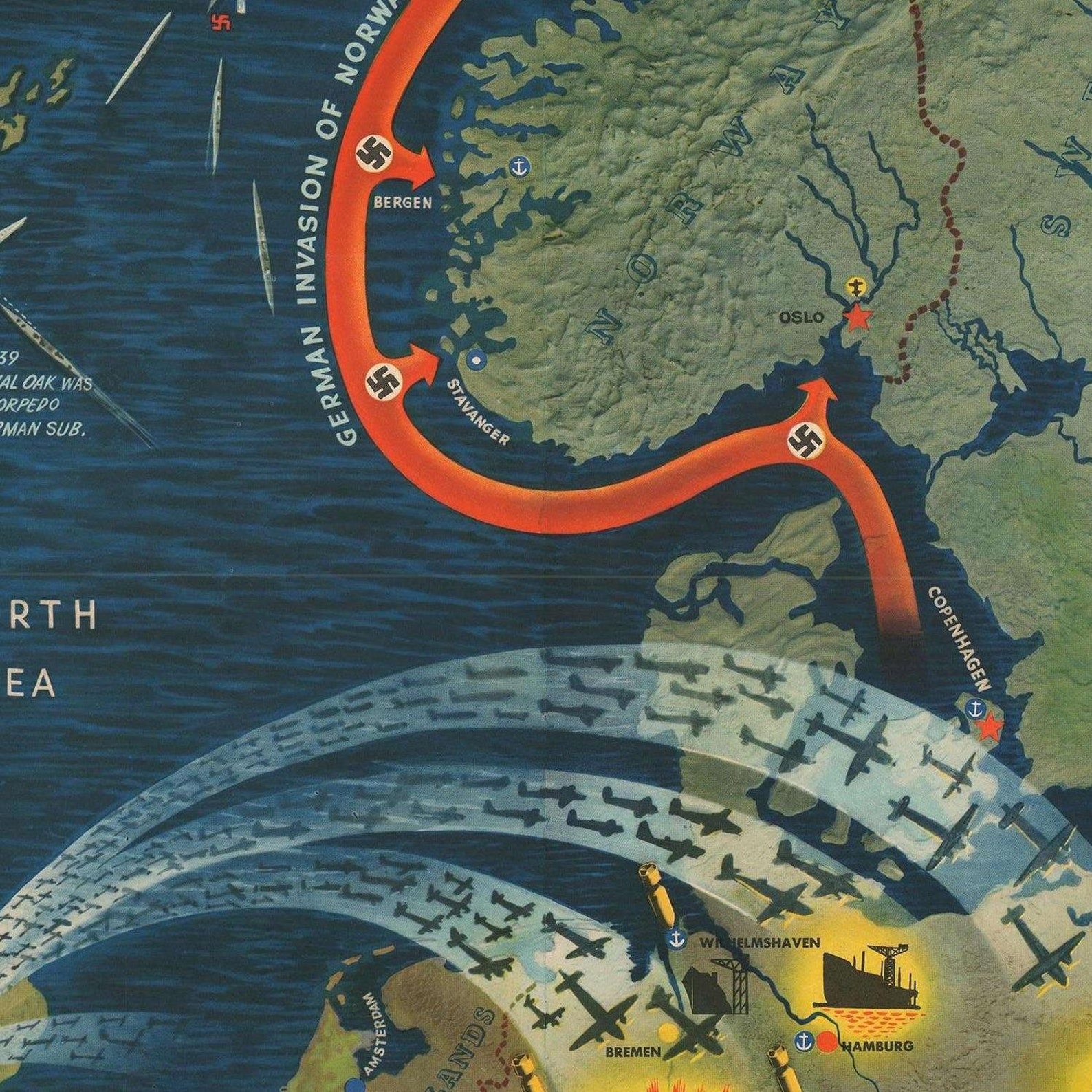Old Map of North Sea World War 2 Europe 1944 Pictorial - Etsy