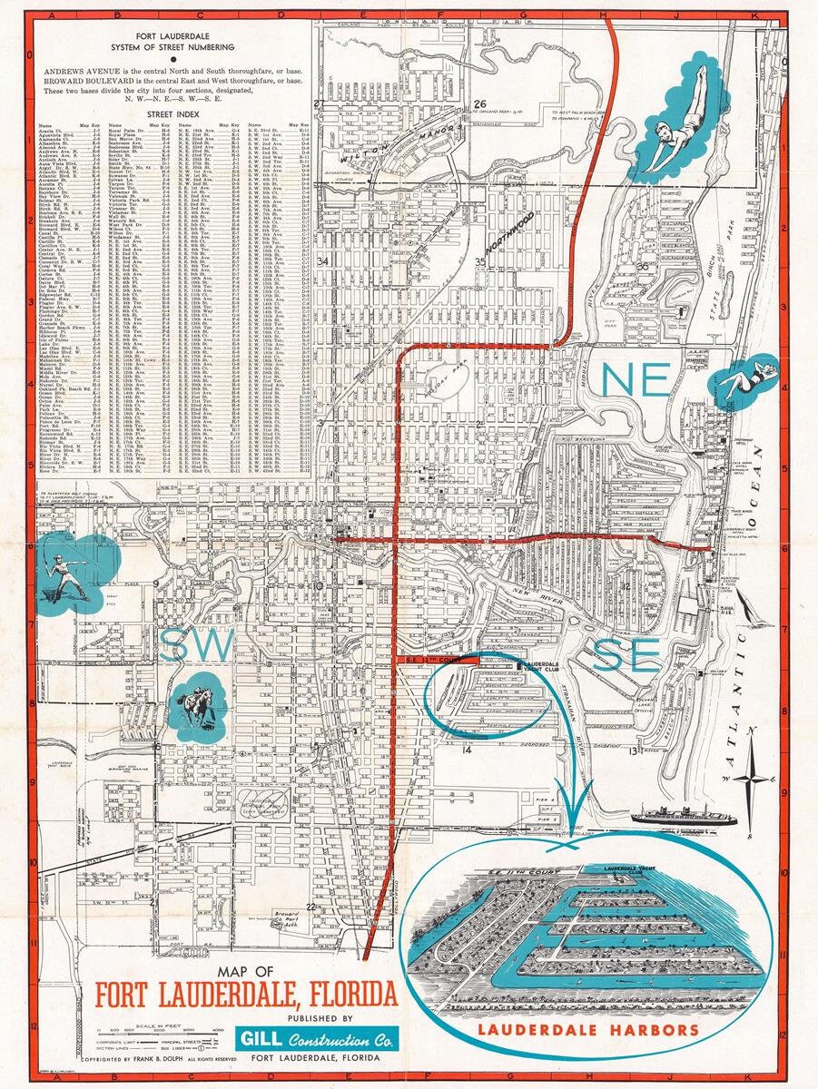 Fort Lauderdale Florida Map Art Print, 1952 Vintage City Plan - Etsy