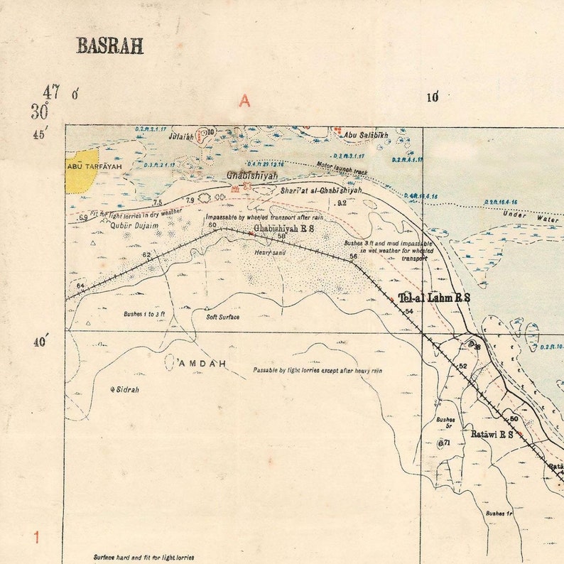 Mesopotamia Map Print: Basra, Iraq & Abadan, Iran, 1917 - Etsy