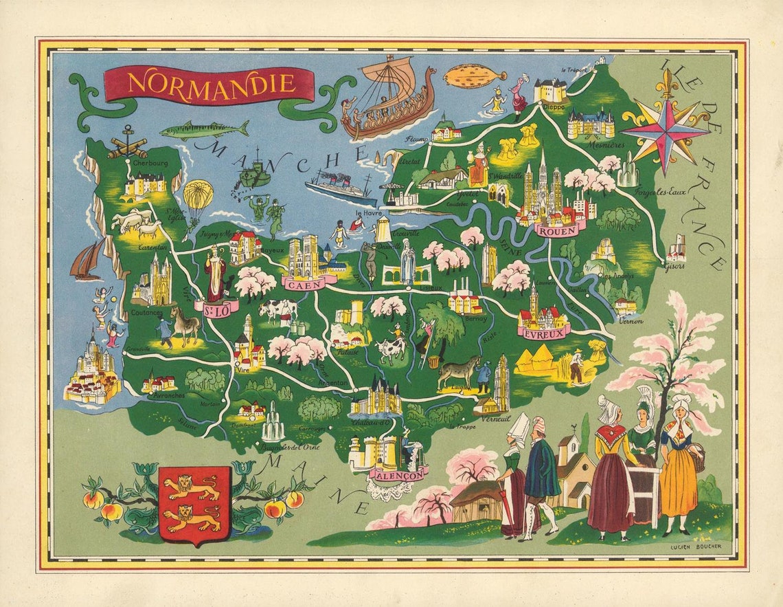 Old Pictorial Map of Normandy 1951 Provinces of France Fine | Etsy