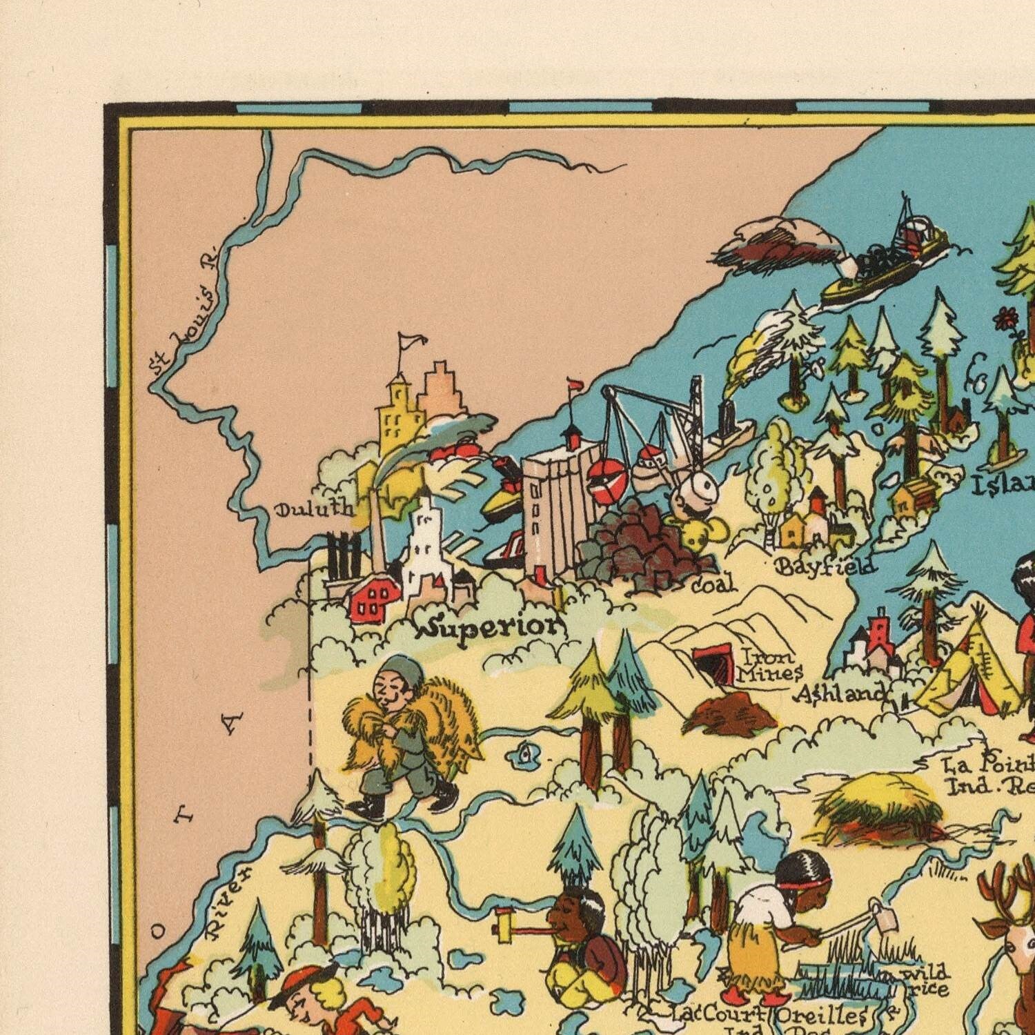 1935 Wisconsin Cartoon Map Print: Vintage Pictorial Art - Etsy