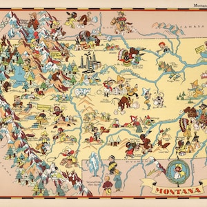 1935 Montana Cartoon Map: Fine Art Giclee Print - Etsy