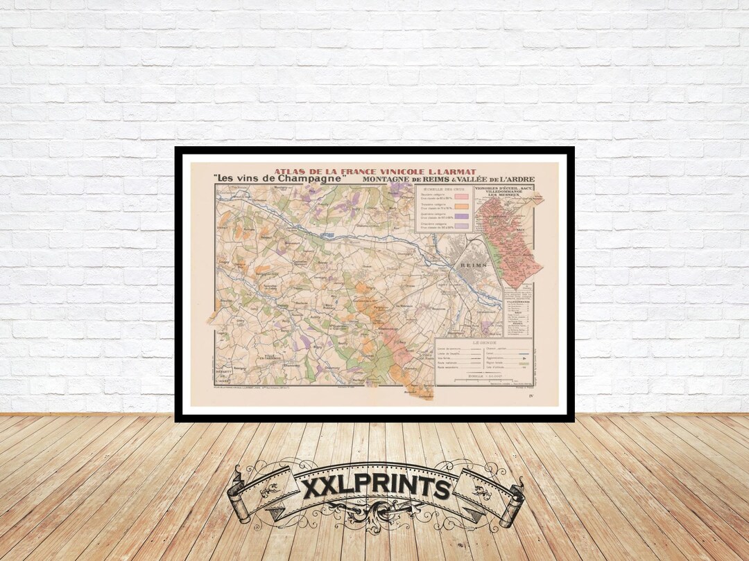 Champagne Wine Map Print: Montagne De Reims, 1944 Vintage Art - Etsy