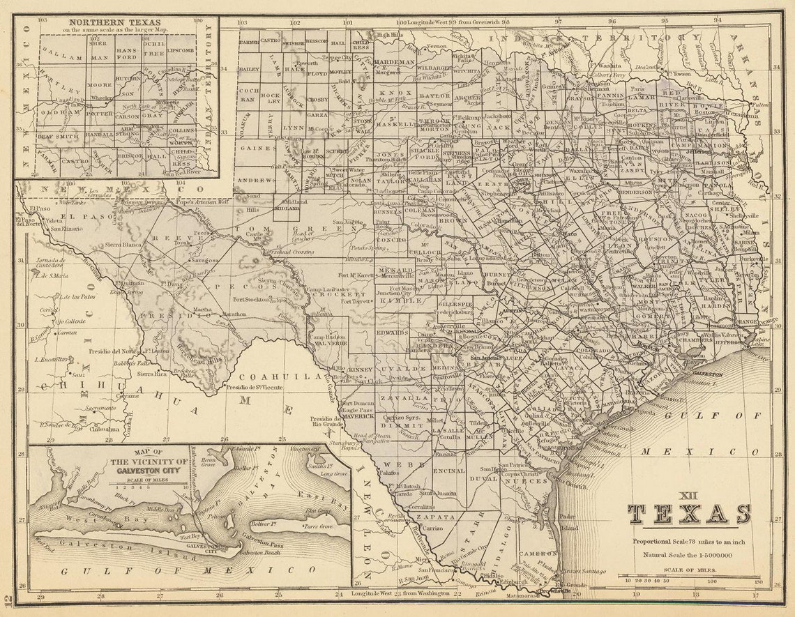 Old Map of Texas 1870 Fine Reproduction Large Map Fine Art - Etsy