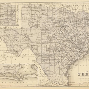 1870 Texas Map Print: Fine Art Reproduction, Oversize - Etsy