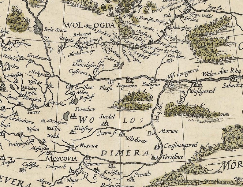 Ancient Map of Russia, 1614, Inset of Moscow, Old Map,fine Reproduction ...