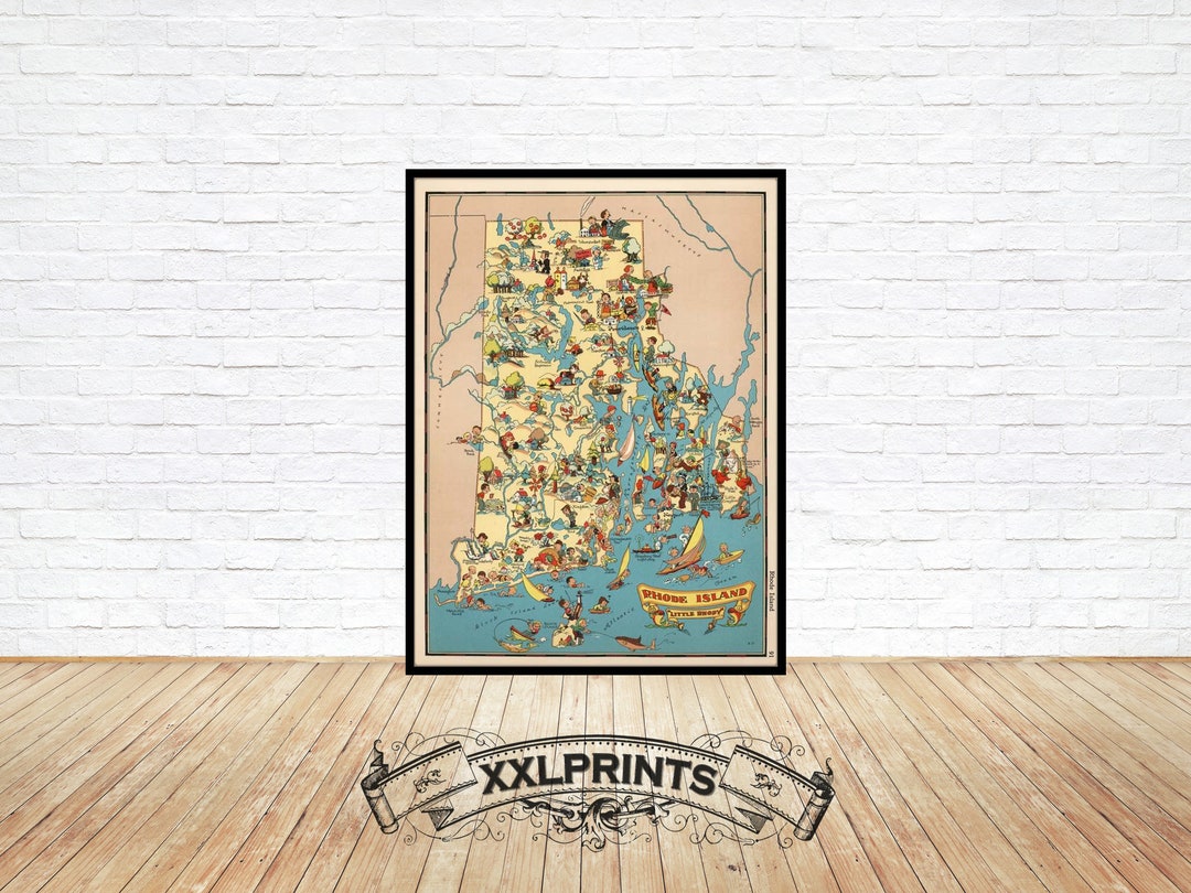 1935 Rhode Island Cartoon Map: Fine Art Print Reproduction - Etsy