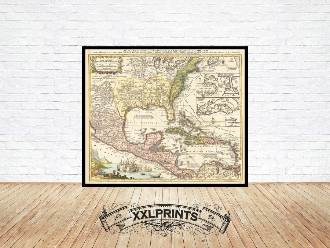 Mexico, Florida, Caribbean Antique Map Print, 1740 - Etsy