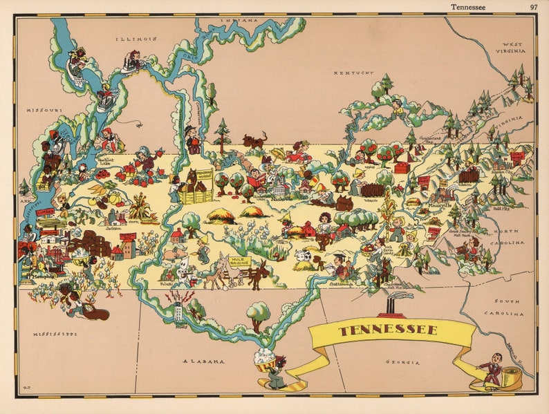 1935 Tennessee Cartoon Map: Fine Art Giclée Print - Etsy