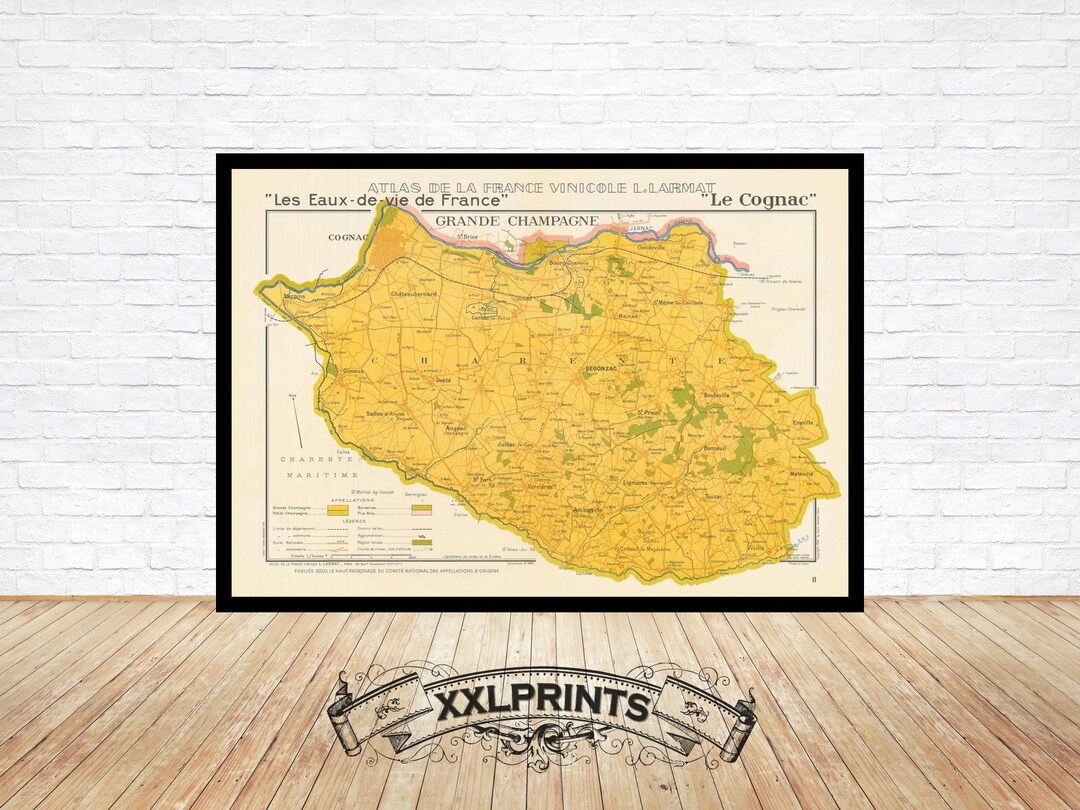 Cognac Wine Map Print: Grand Champagne, France, 1947 - Etsy