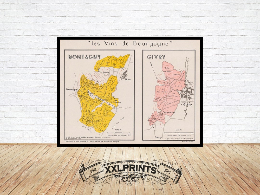Burgundy Vineyards Map Print: Vintage Montagny & Givry, 1953 - Etsy