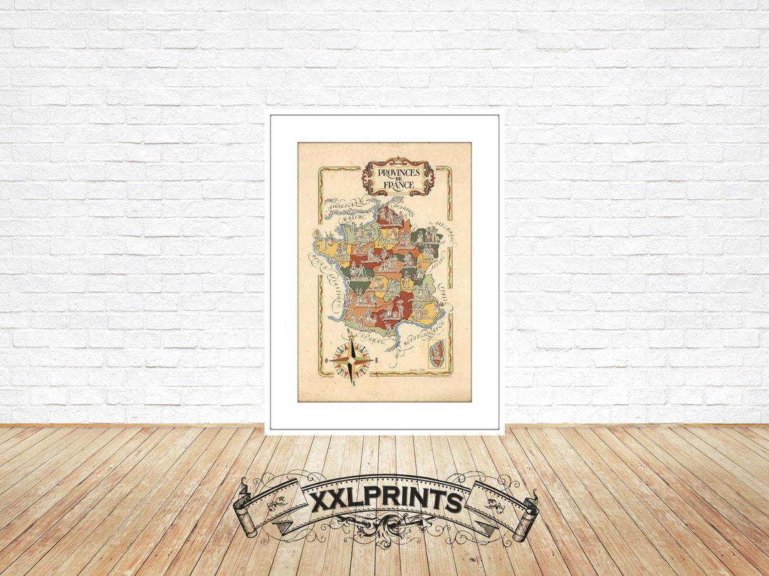 1951 Pictorial Map of France: Vintage Style Fine Art Print - Etsy