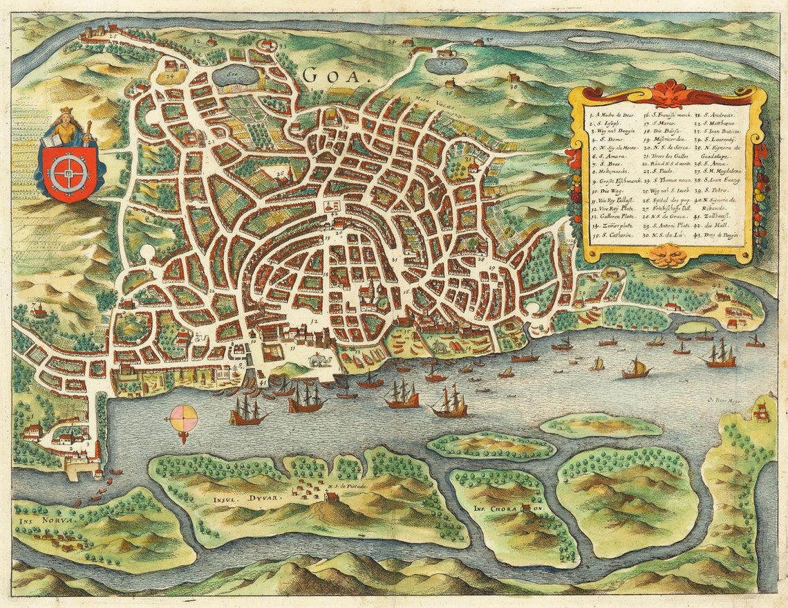 Goa India Map Print: 1650 Bird's Eye View, Antique Decor - Etsy