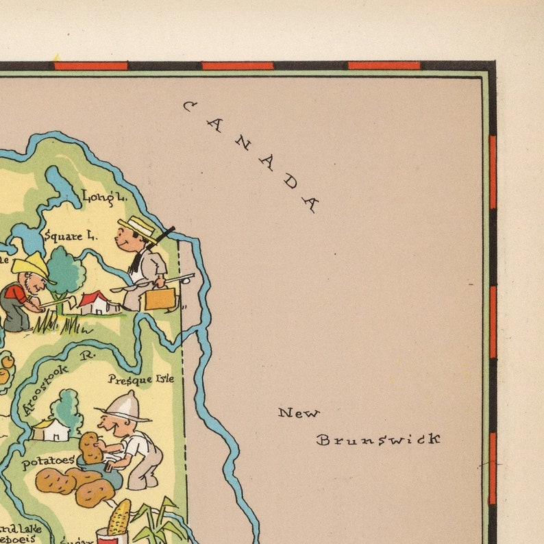 1935 Maine Cartoon Map: Pictorial Fine Art Print - Etsy