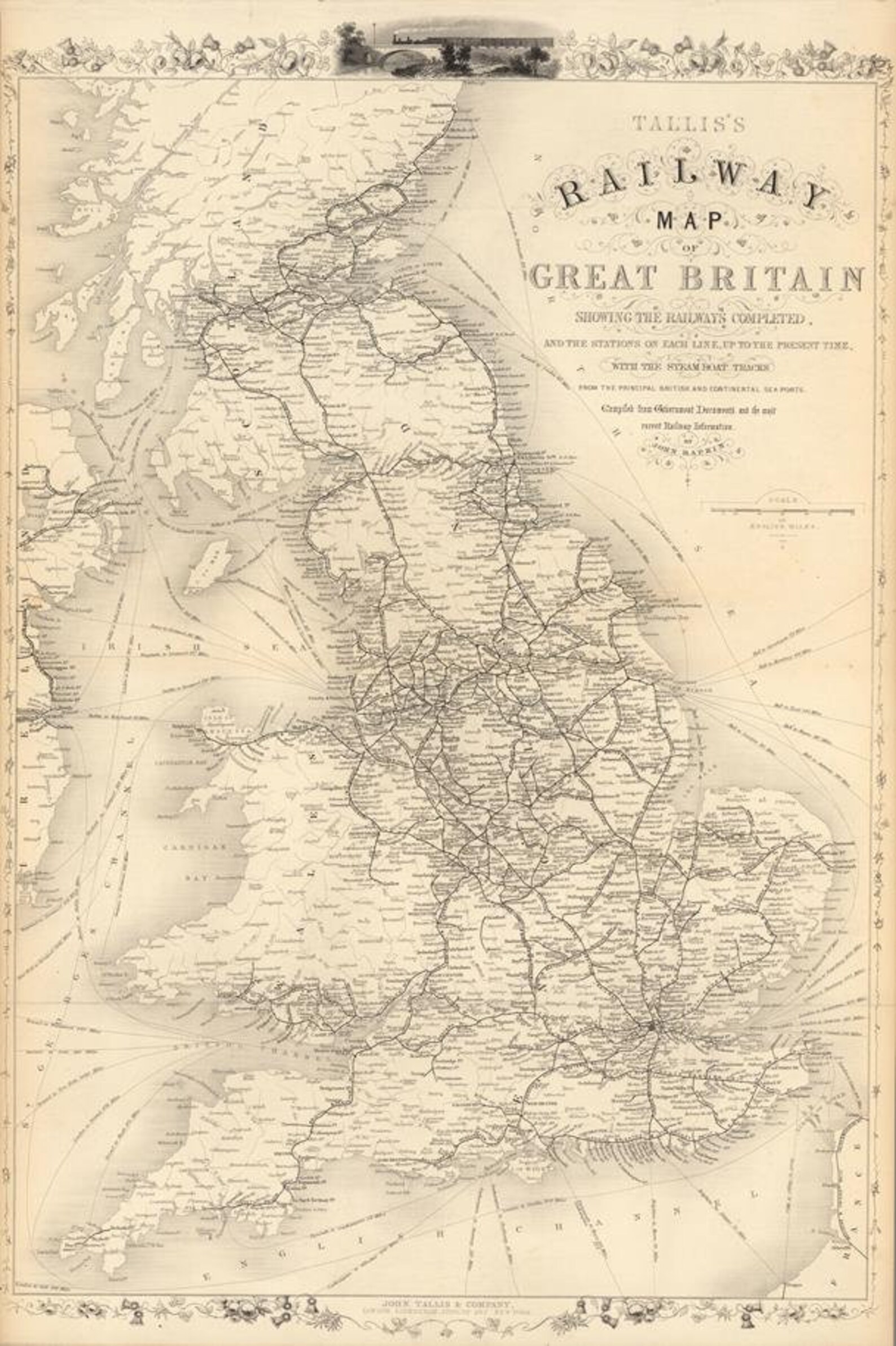 Old map of Great Britain 1851 railway map antique fine | Etsy