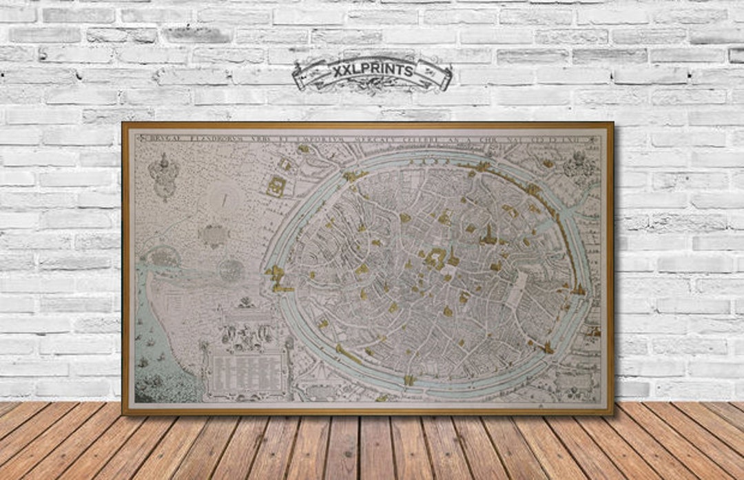 Mapa antiguo de Brujas, 1562, Bélgica, mapa muy raro, reproducción fina ...