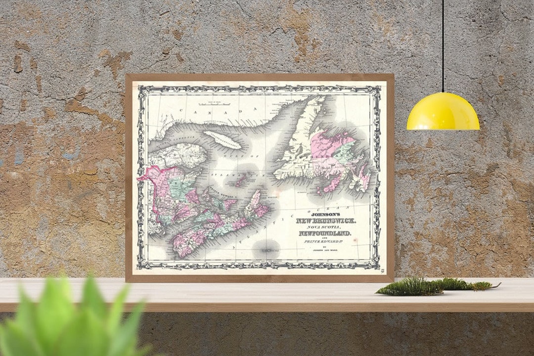Antique Canada Map: 1862 New Brunswick, Nova Scotia, Newfoundland Art ...