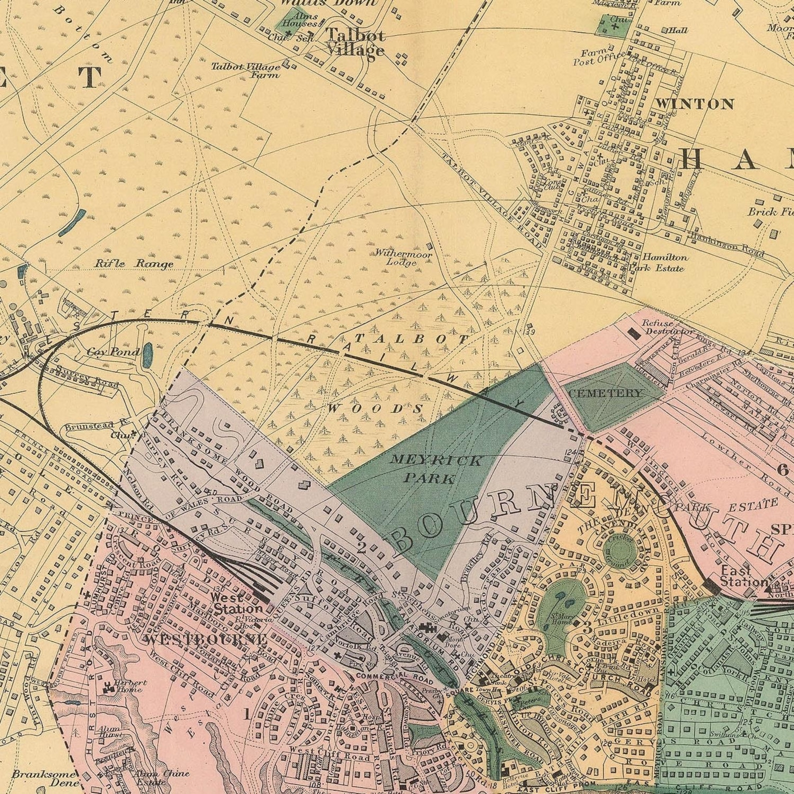 Old map of Bournemouthcity plan1890rare mapantique | Etsy