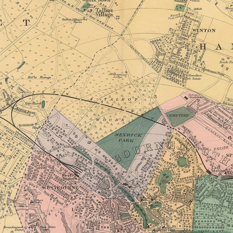 Old Map of Bournemouthcity Plan1890rare Mapantique - Etsy