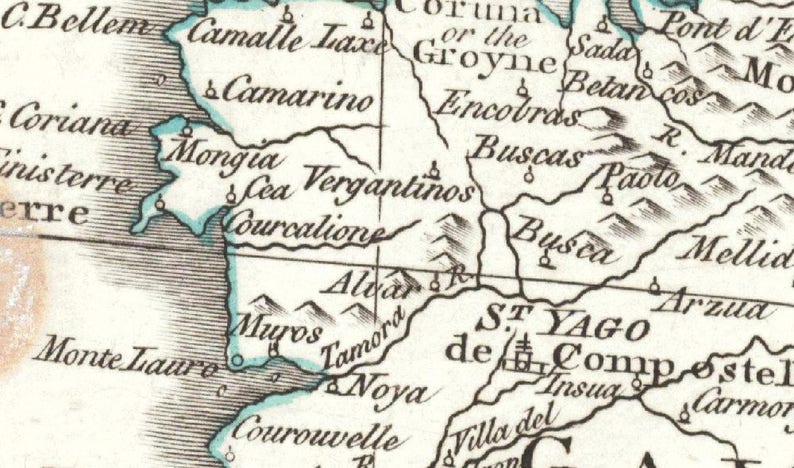 Antique map of Spain and Portugal 1790 antique decor fine | Etsy