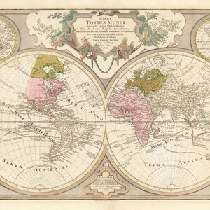 Antique Map of the World, 1775, Old Map, Very Rare, Fine Reproduction ...
