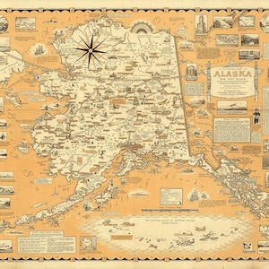 Old Map of Alaska, 19th Century, Pictorial Map, Fine Reproduction ...