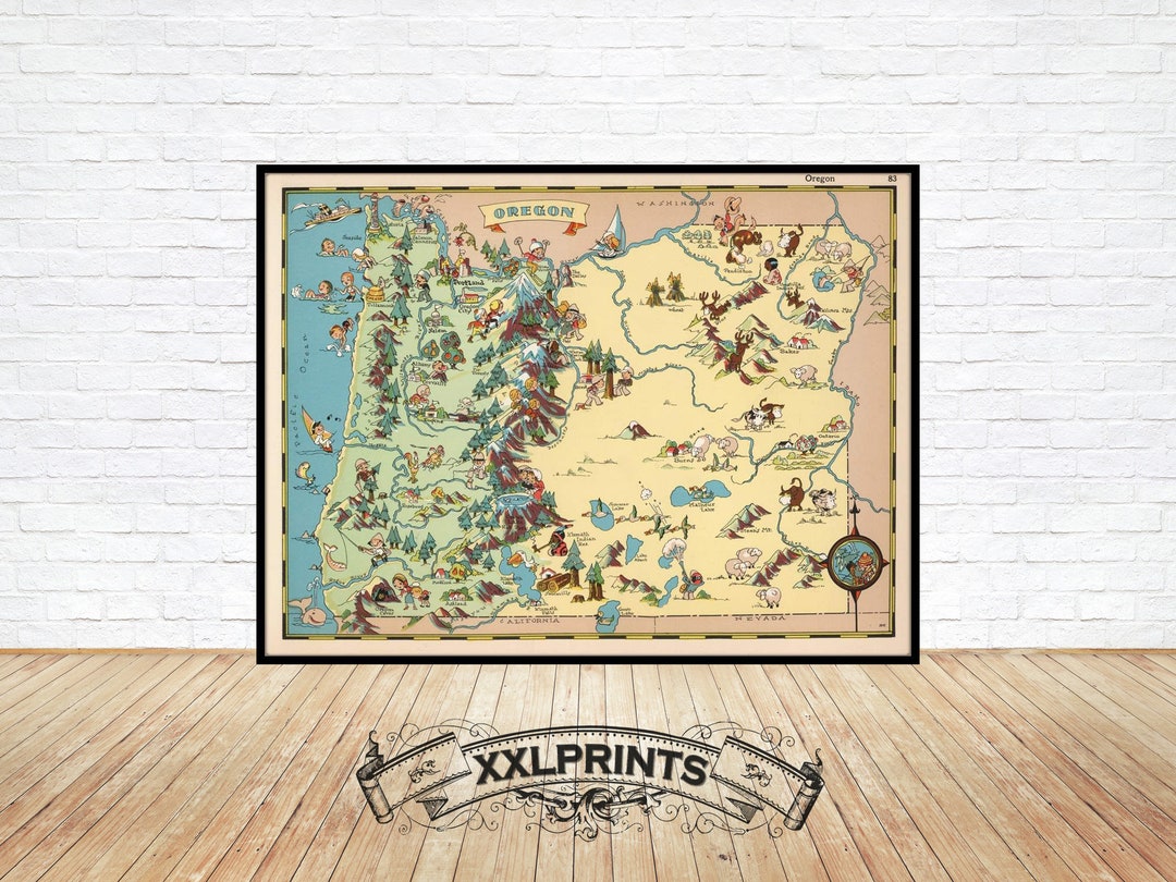 1935 Oregon Cartoon Map: Fine Art Giclée Print - Etsy Canada