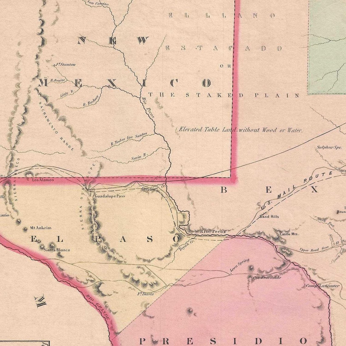 1860 Texas Map Art Print: Rare Antique Fine Art Reproduction - Etsy