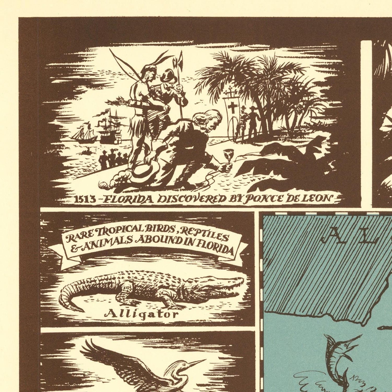 Old Map of Florida 19th Century Pictorial Map Fine - Etsy