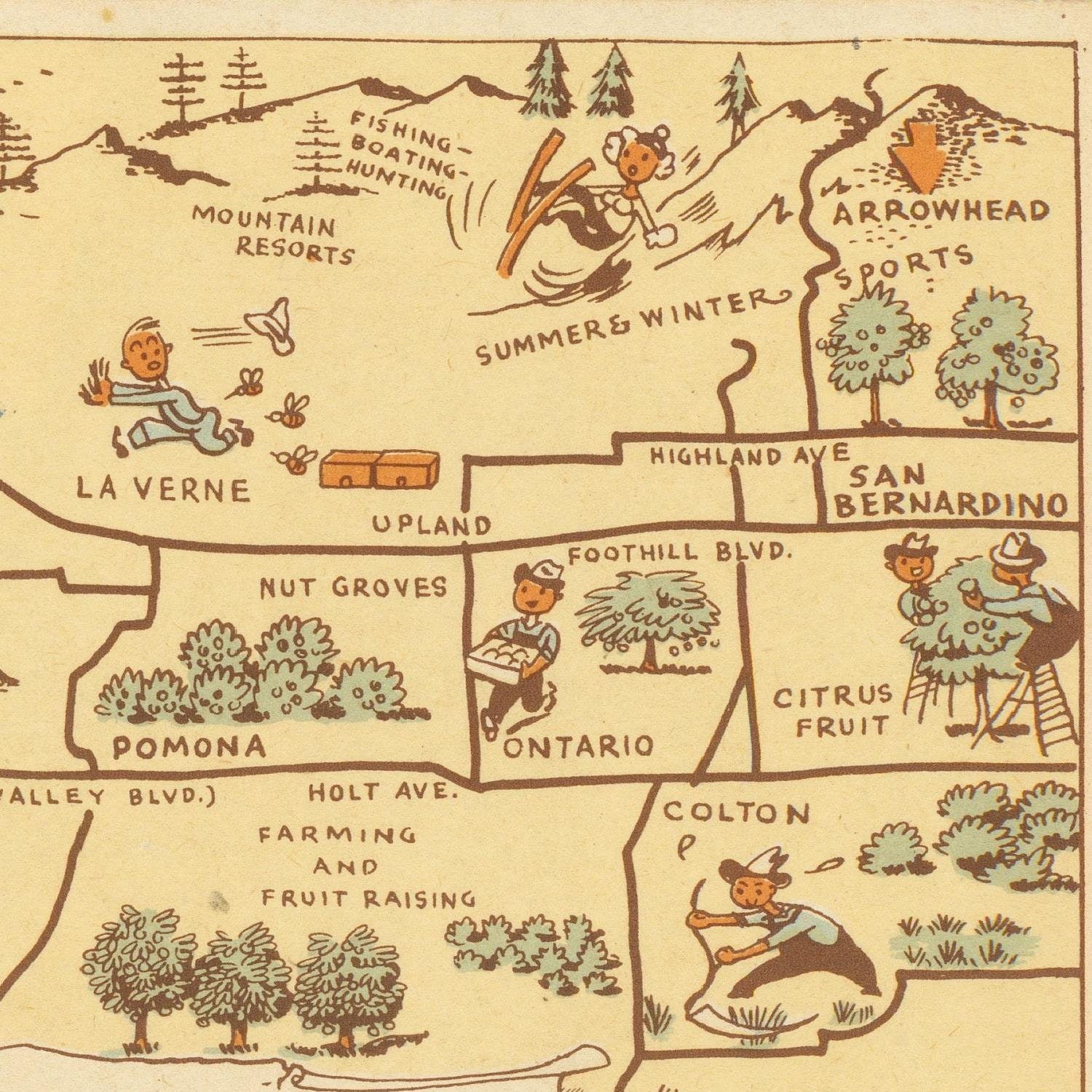 Old Pictorial Map of Los Angeles 1940 Antique Fine | Etsy
