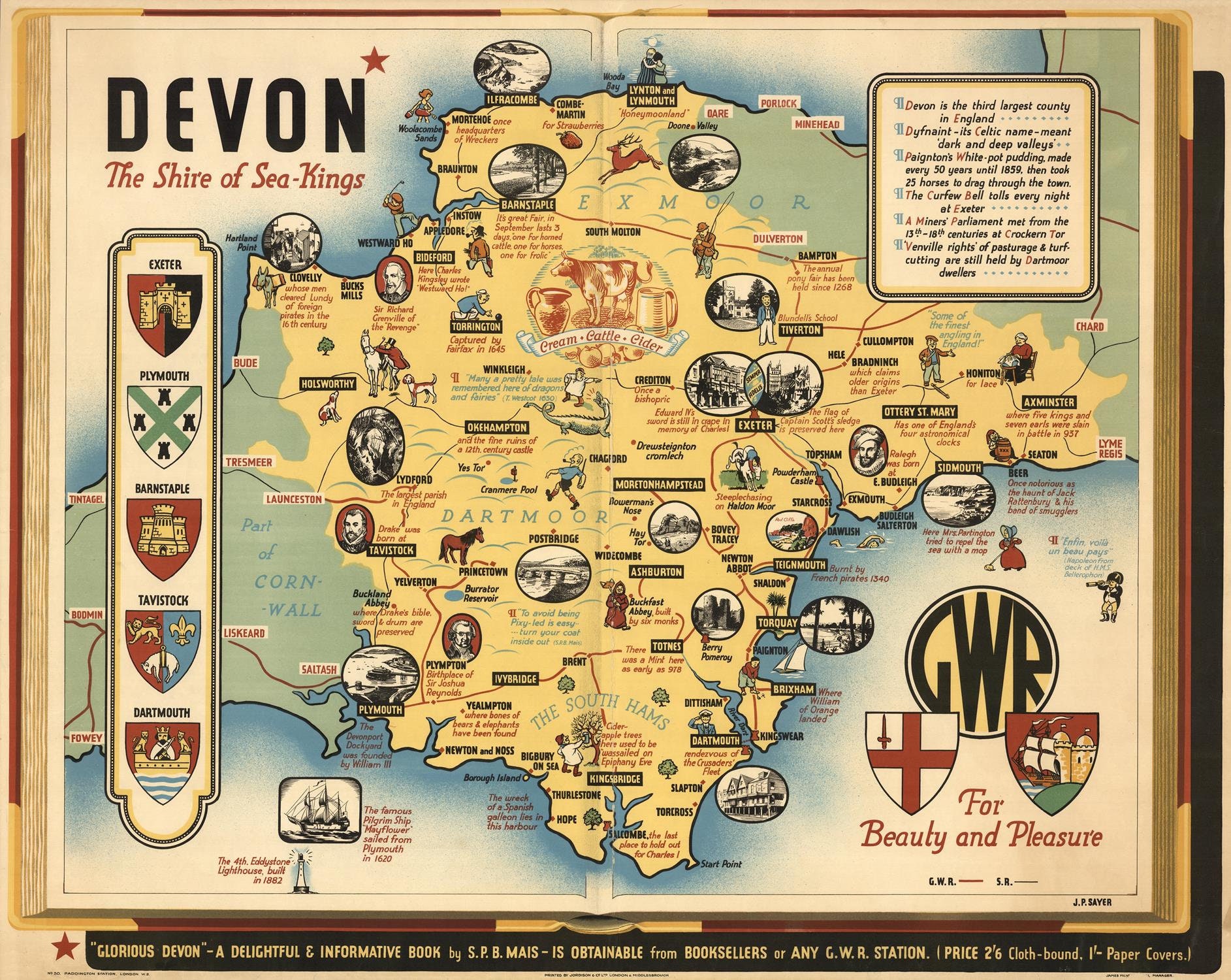 Old Pictorial Map of Devon 1950 United Kingdom's - Etsy