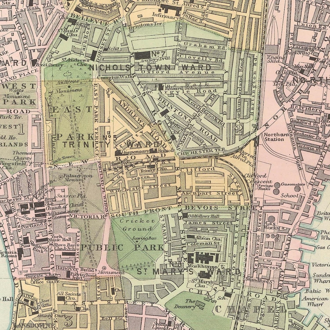Old Map of Southamptoncity Plan1890antique Mapunited | Etsy