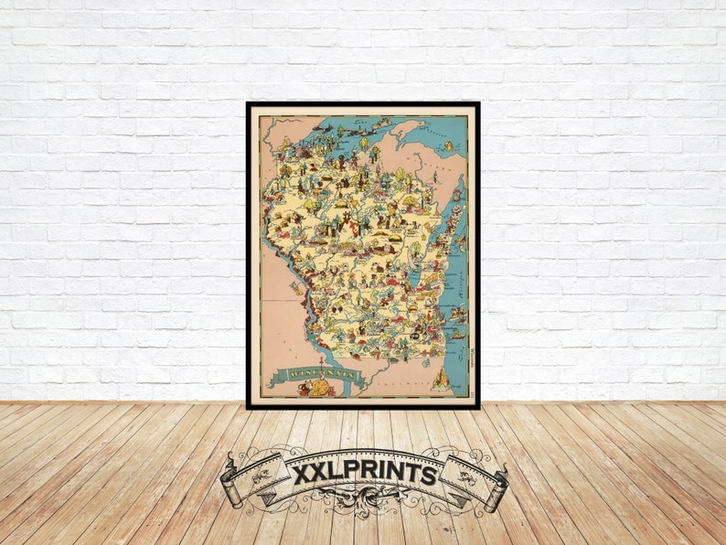 1935 Wisconsin Cartoon Map Print: Vintage Pictorial Art - Etsy