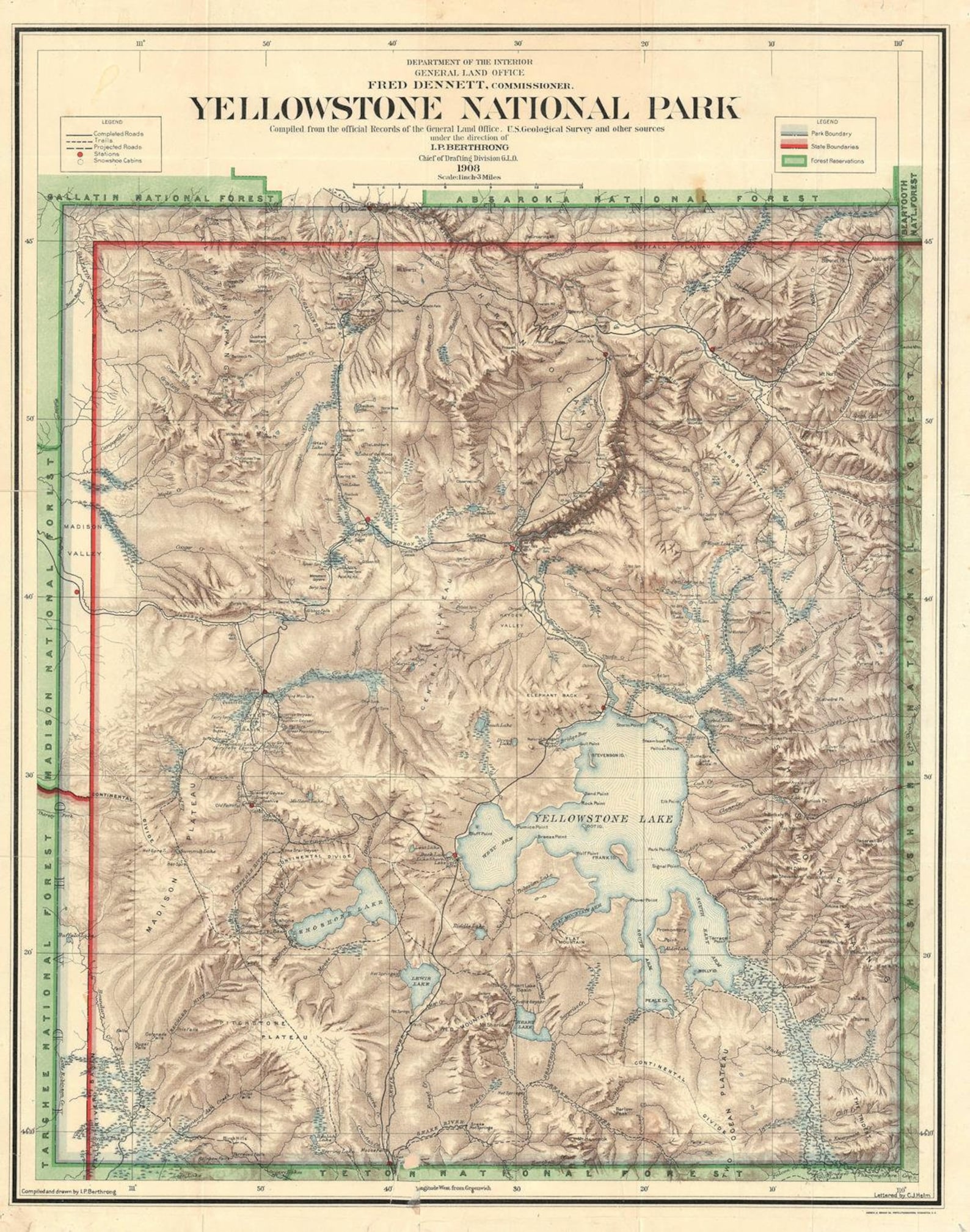 Old Map of Yellowstone National Park 1908 Antique Map Fine - Etsy