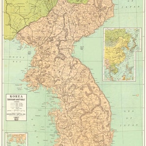 Old Map of Korea, 1950, Fine Reproduction, Large Map, Fine Art Print ...