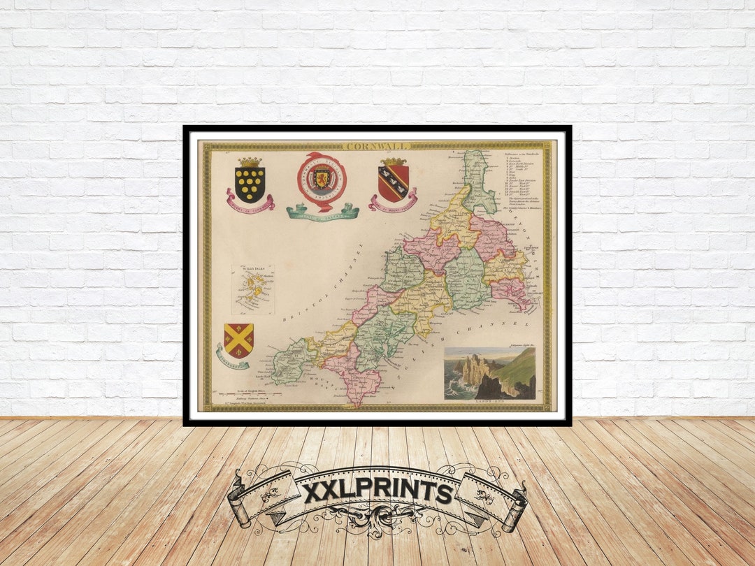 Cornwall Map Print: 1840 Antique United Kingdom County Reproduction - Etsy