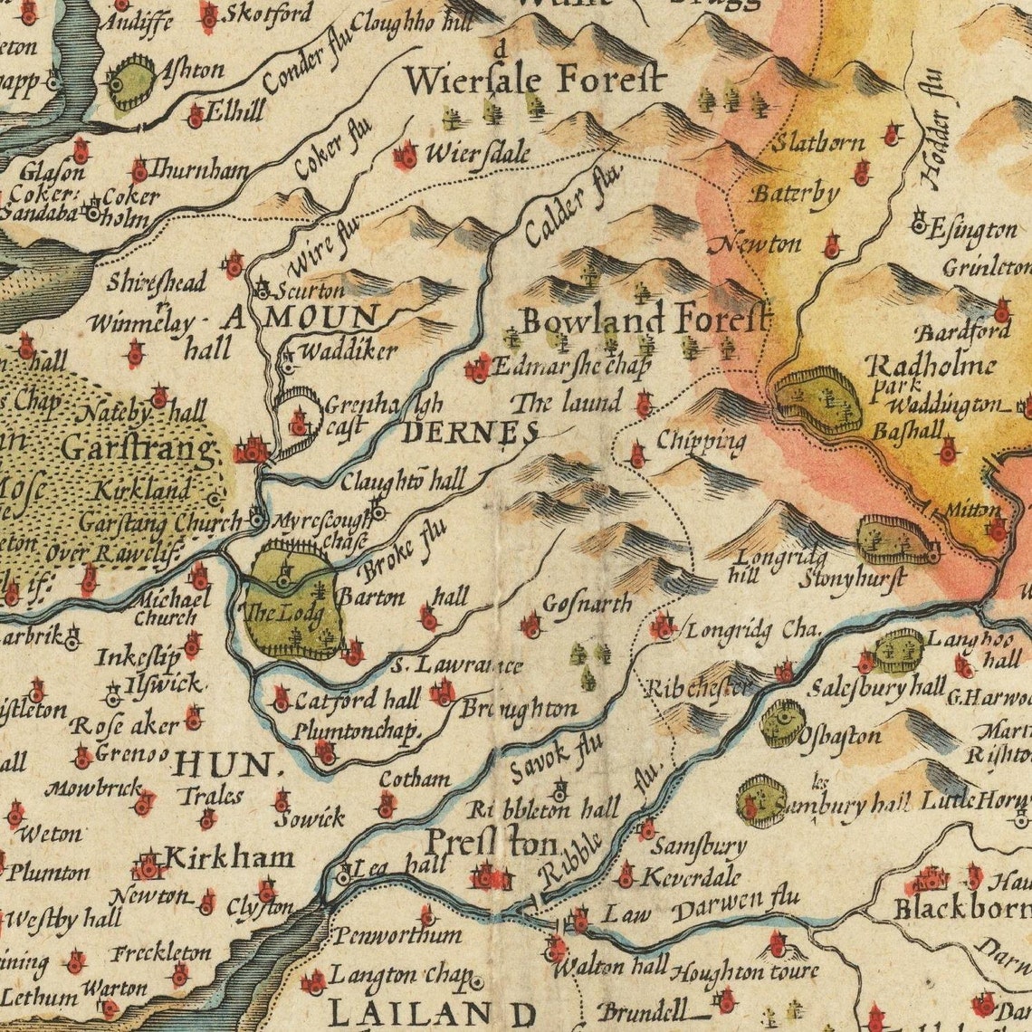 Lancashire Map Print: 1676 Antique United Kingdom County Map - Etsy
