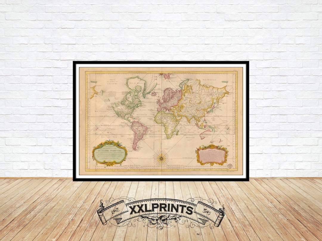 1755 World Map Print: Antique Fine Art Reproduction - Etsy